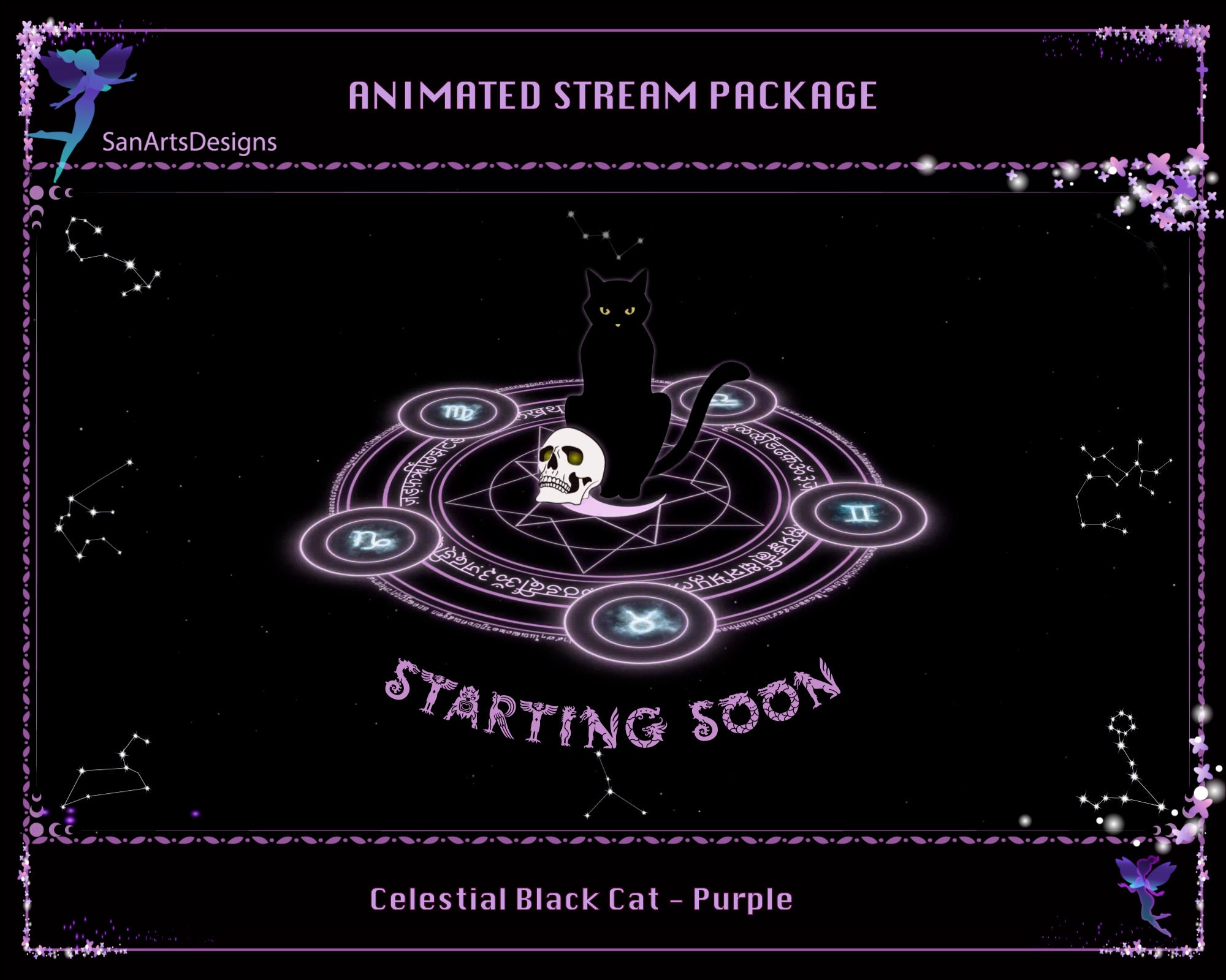 Animated Twitch Stream Overlays Package Celestial Witchy Black - Etsy UK
