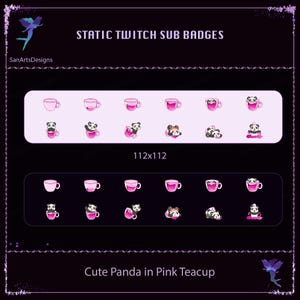 Cute Panda in Pink Teacup Twitch Sub Badges, Cute Panda Teacup Twitch ...