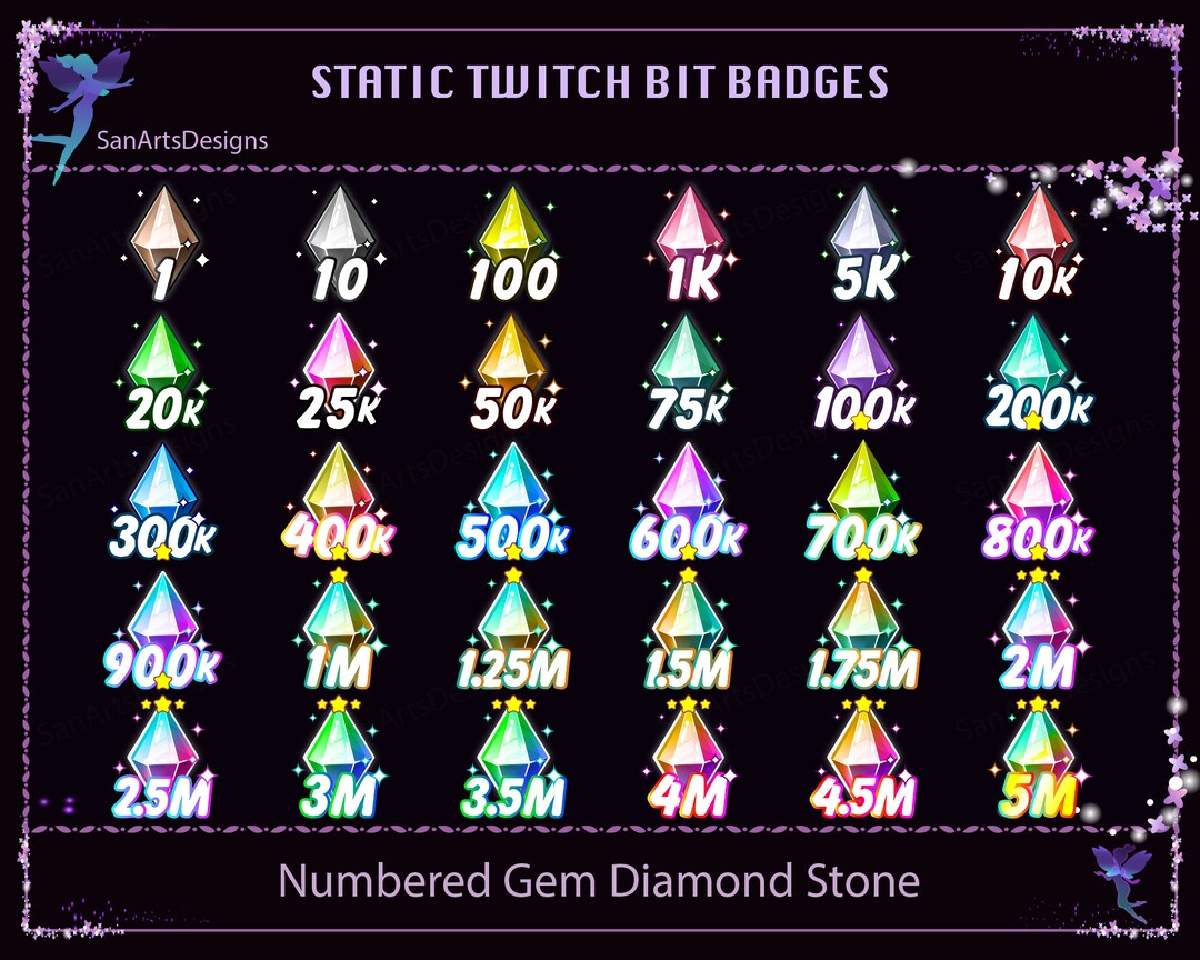 Crystal Gem Twitch Bit Badges, Numbered Gem Diamond Twitch Channel ...