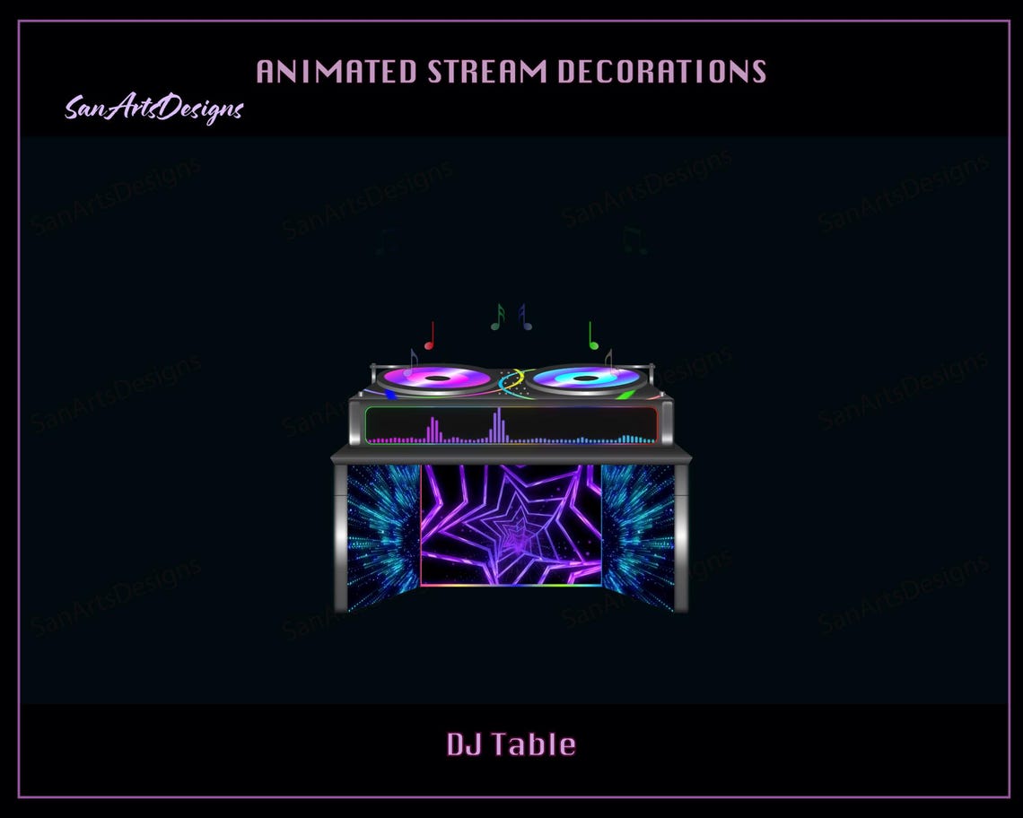 DJ Table Animated Stream Decorations, Animated Vtuber Model Assets DJ ...
