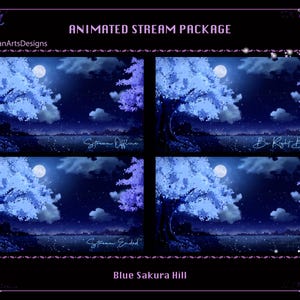 Animated Stream Package Blue Sakura Hill, Animated Twitch Overlays ...