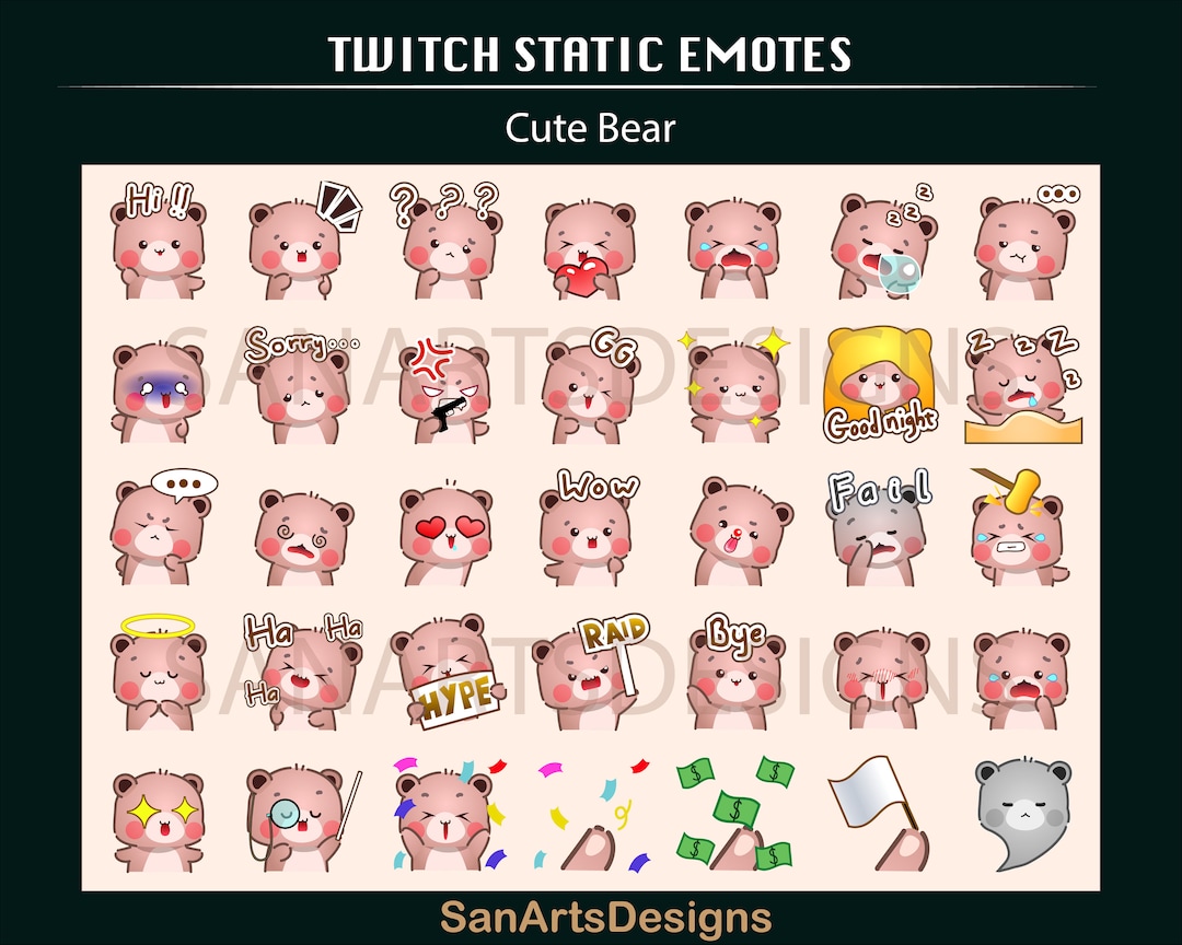 Cute Bear Twitch Emotes / Static Cute Brown Bear Twitch Emotes for ...