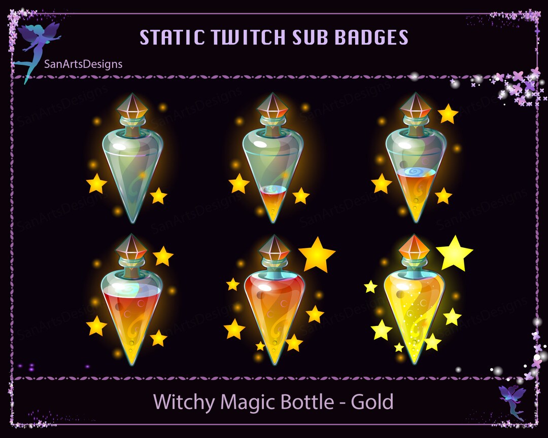 Gold Witchy Magic Bottle Twitch Sub Badges, Devil Bottle Twitch Sub ...
