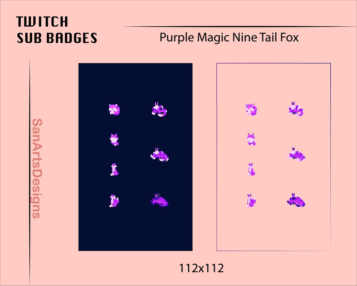 Magic Nine Tail Fox Twitch Sub Badges / Magic Purple Fox - Etsy