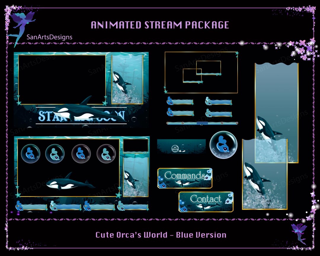 Animated Stream Bundle Whale in Blue Teal Ocean, Cool Summer Sea Twitch ...
