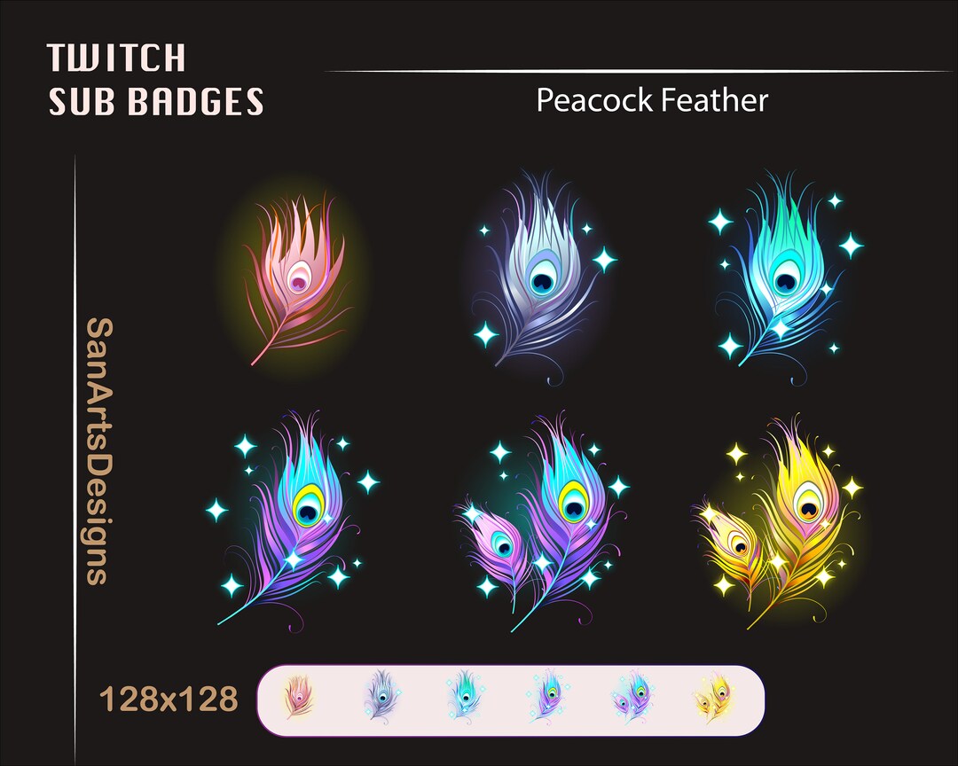 Magic Peacock Feather Twitch Sub Badges, Witchy Peacock Feather Twitch ...