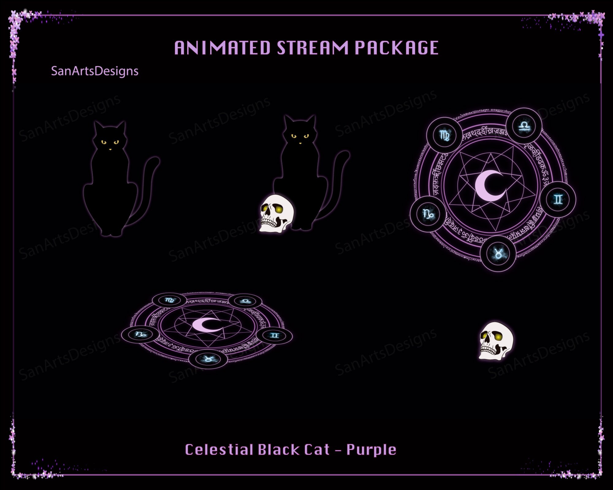 Animated Twitch Stream Overlays Package Celestial Witchy Black - Etsy UK