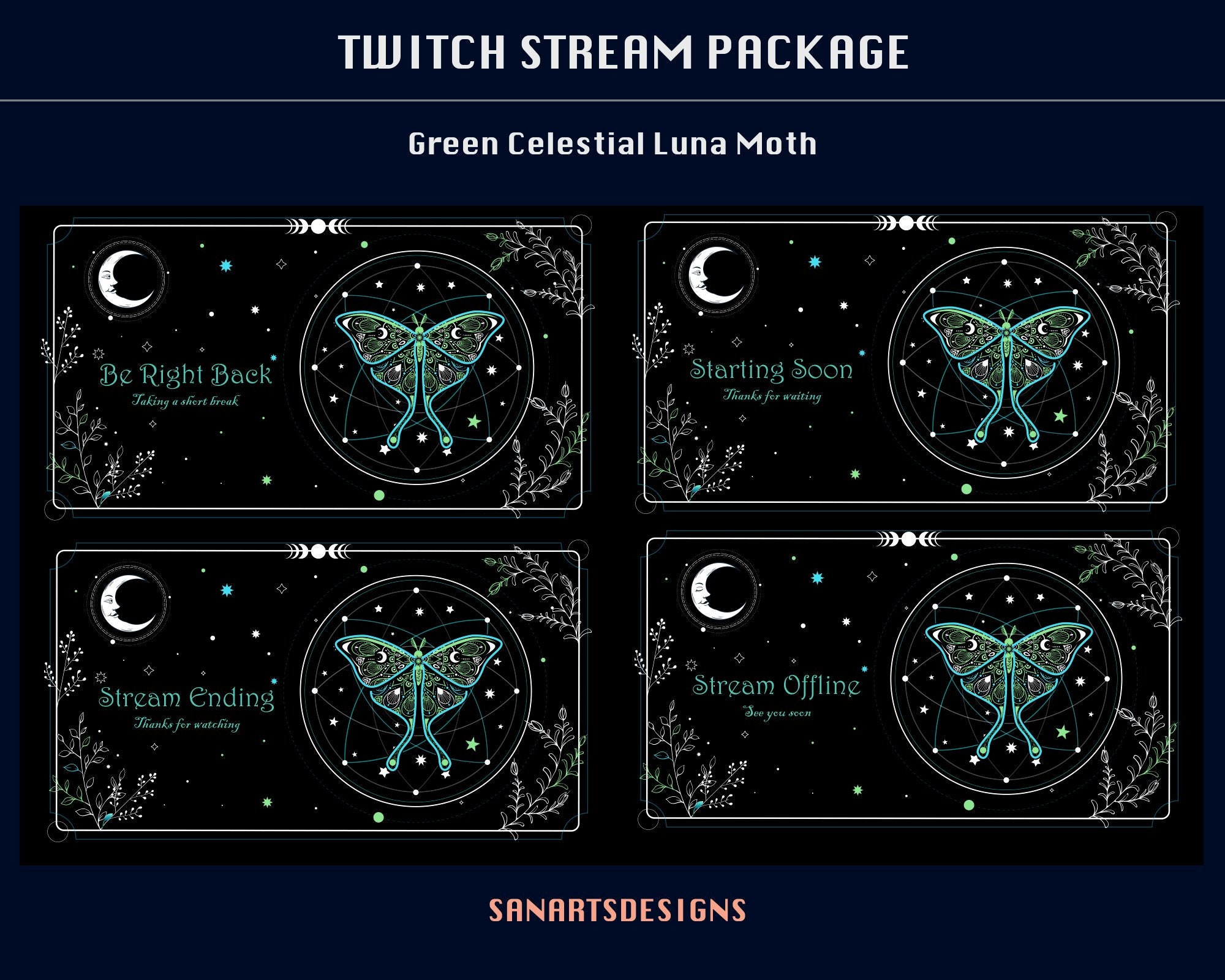 Animated Scenes Green Celestial Luna Moth, Animated Twitch Overlays ...