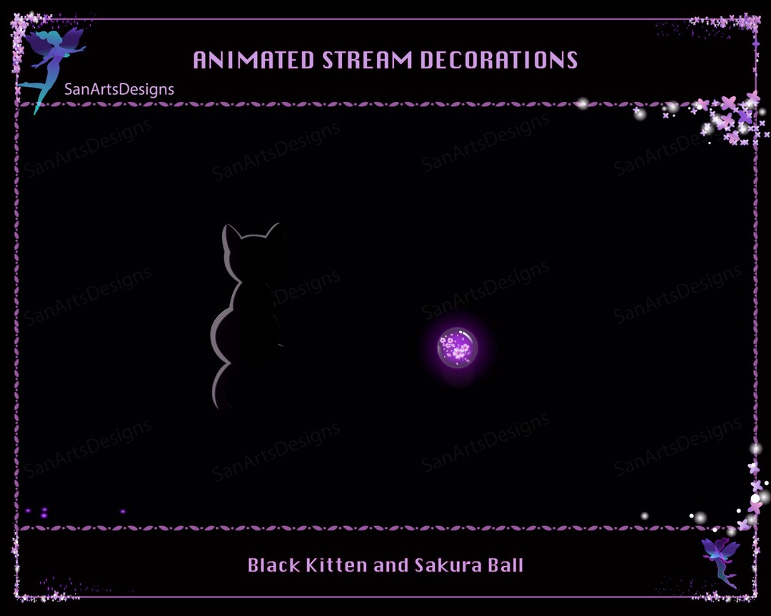 Animated Black Cat and Sakura Ball for Stream Decorations, Black Kitten ...