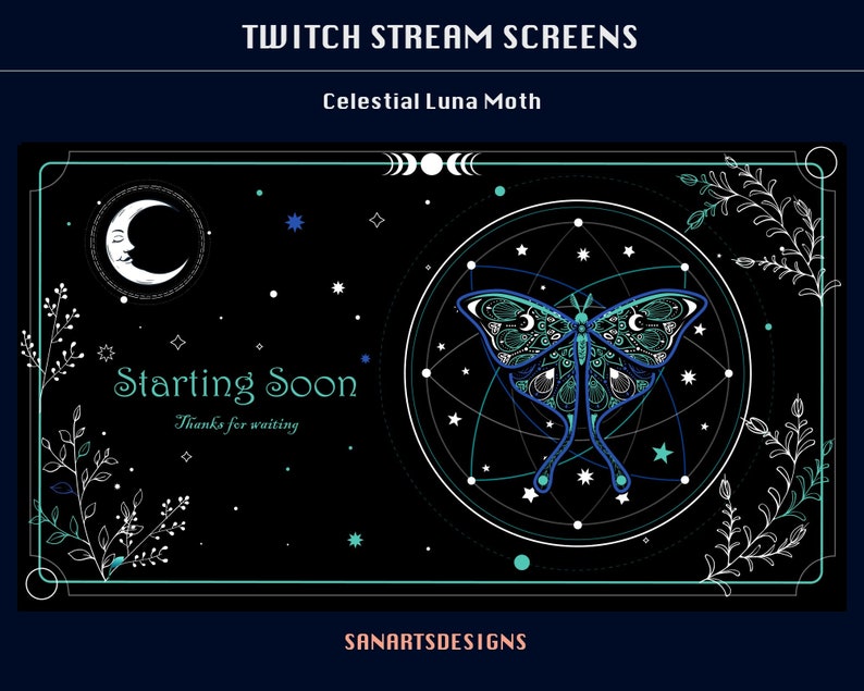 Animated Stream Package Celestial Luna Moth, Animated Twitch Overlay ...