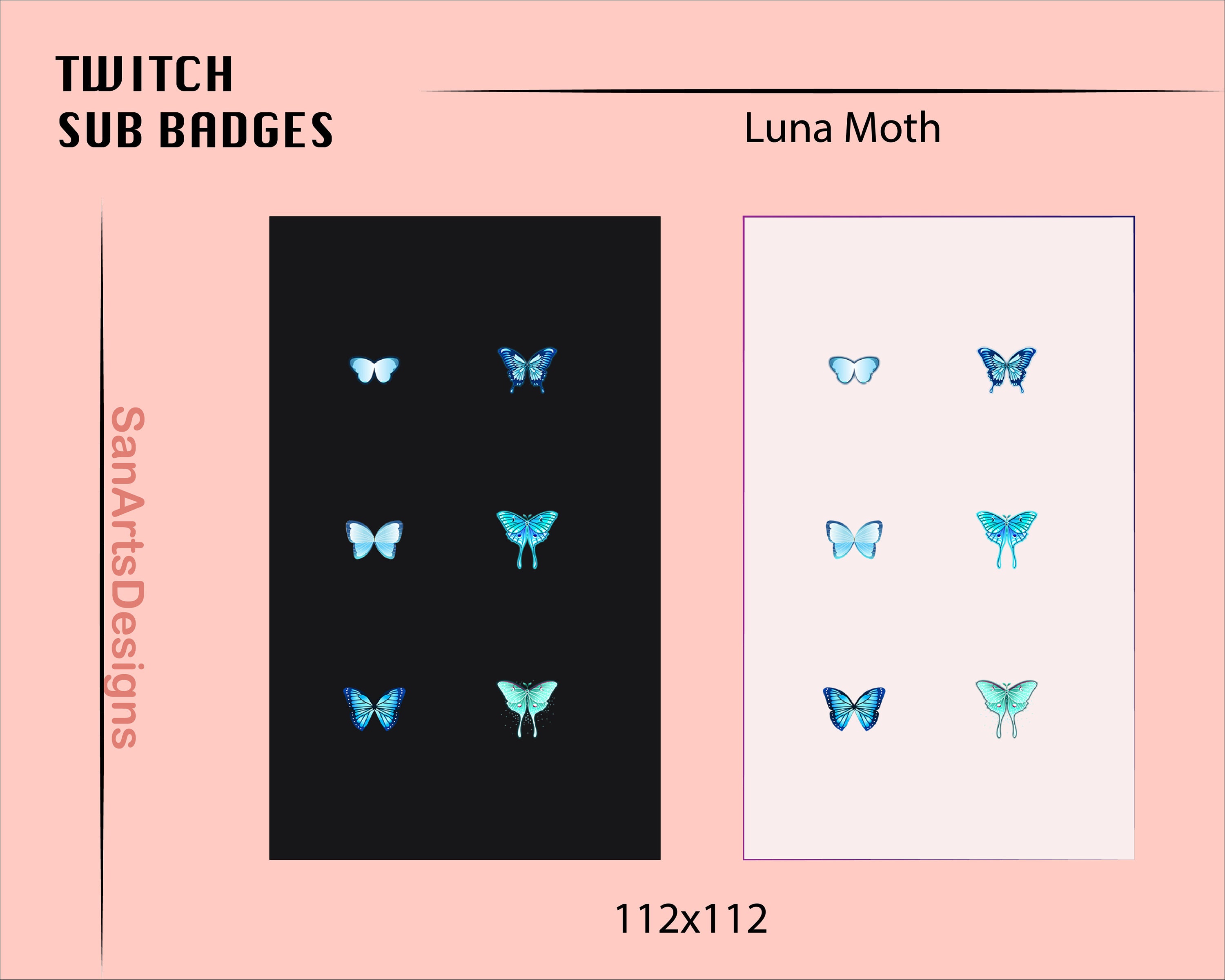 Luna Moth Twitch Sub Badges Buttefly Twitch Sub Badges - Etsy