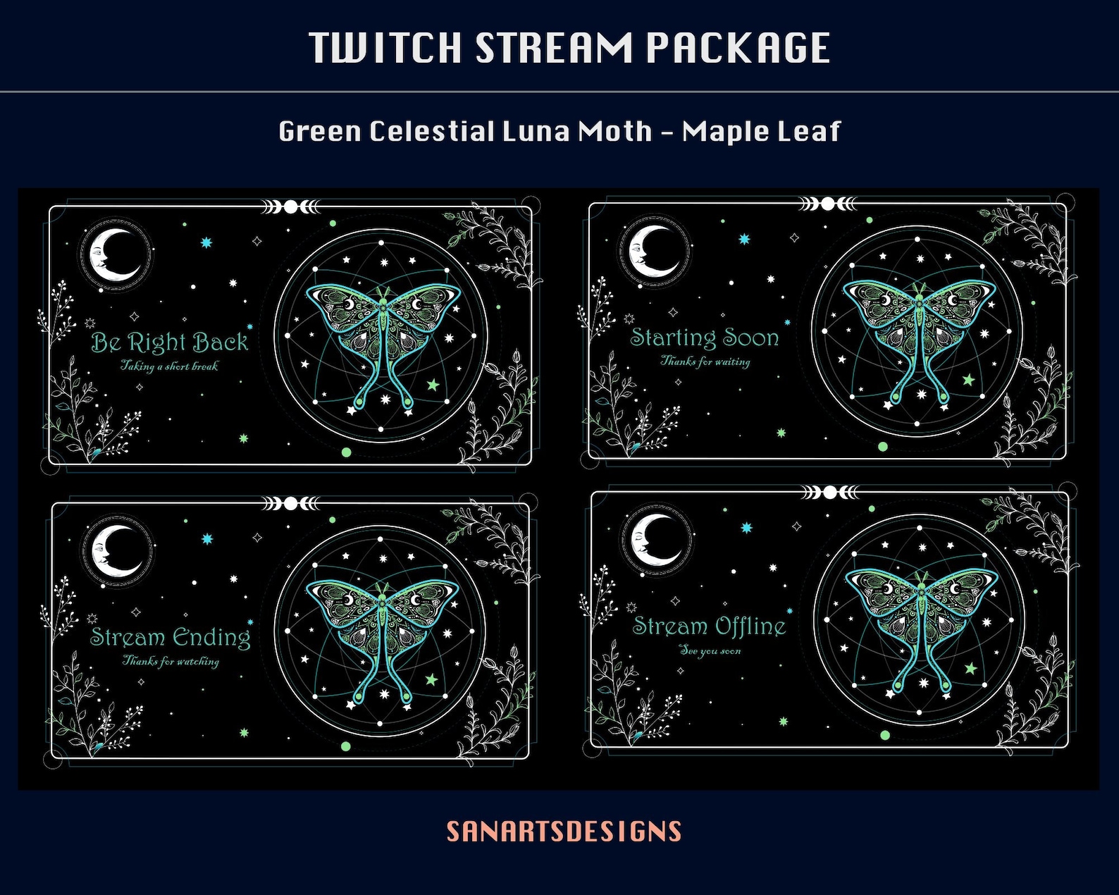 Static Stream Package Celestial Luna Moth Maple Leaf, Static Twitch ...