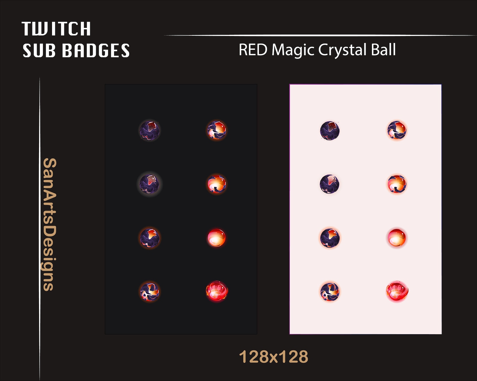 RED Magic Crystal Ball Twitch Sub Badges / Kawaii Sub Bit Badges for ...