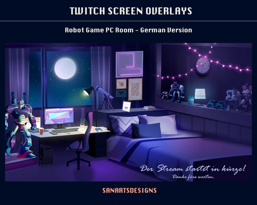 German Animated Stream Overlay Robot Game Room, Animated Twitch Overlay ...