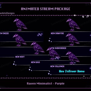 Animated Stream Overlay Package Minimalist Purple Raven for Streamers ...