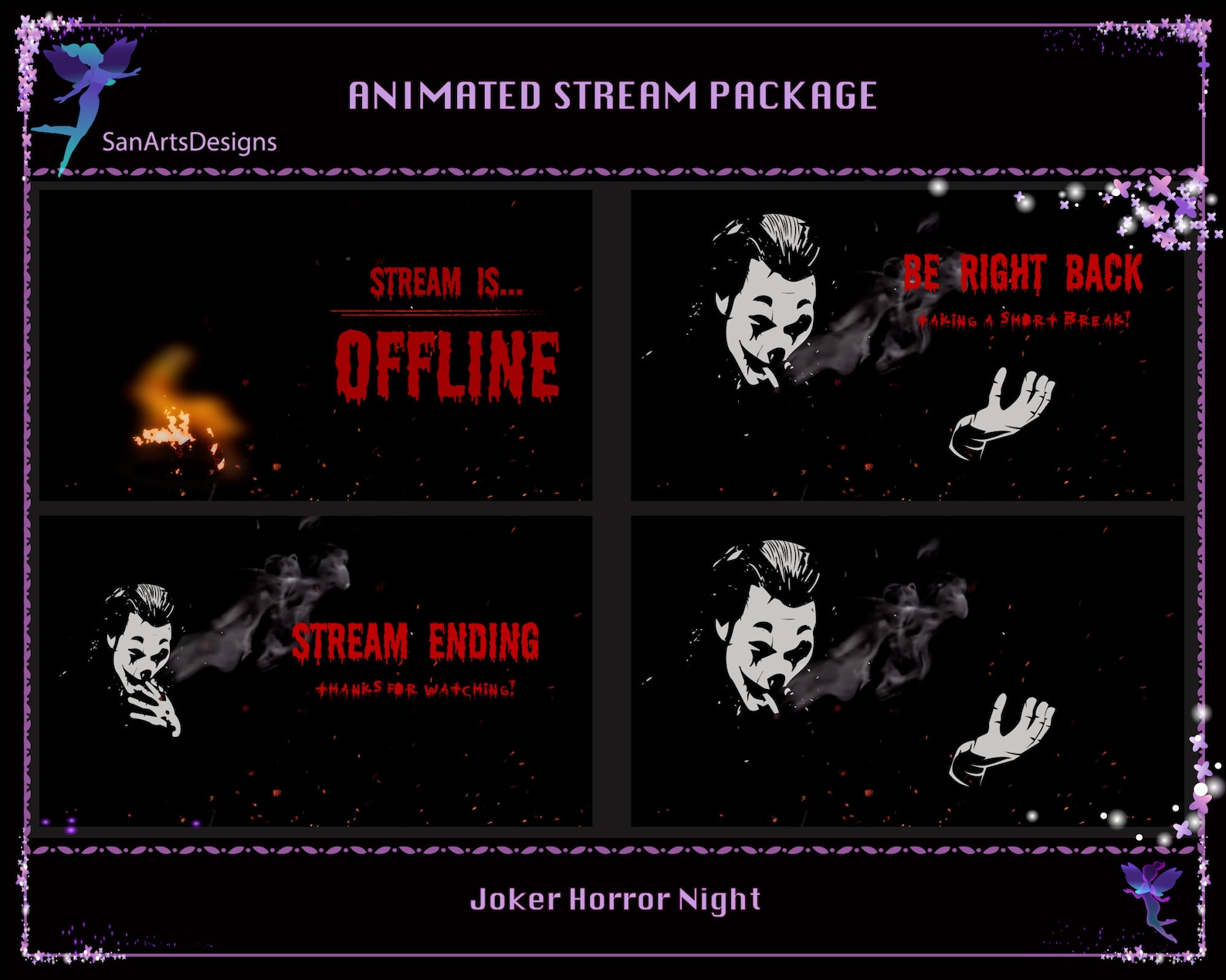 Animated Stream Overlay Package Joker Scary Night, Horror Joker ...