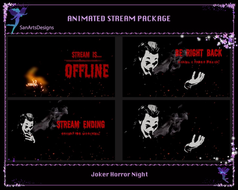 Animated Stream Overlay Package Joker Scary Night, Horror Joker ...