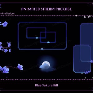 Animated Stream Package Blue Sakura Hill, Animated Twitch Overlays ...