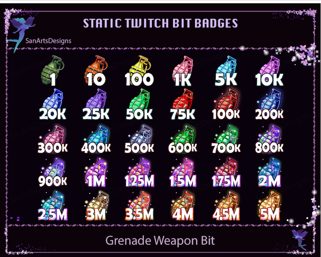 Grenade Twitch Bit Badges, Weapon Twitch Bit Badges, Kawaii Sub Bit Badge for Streamer, Youtuber ...