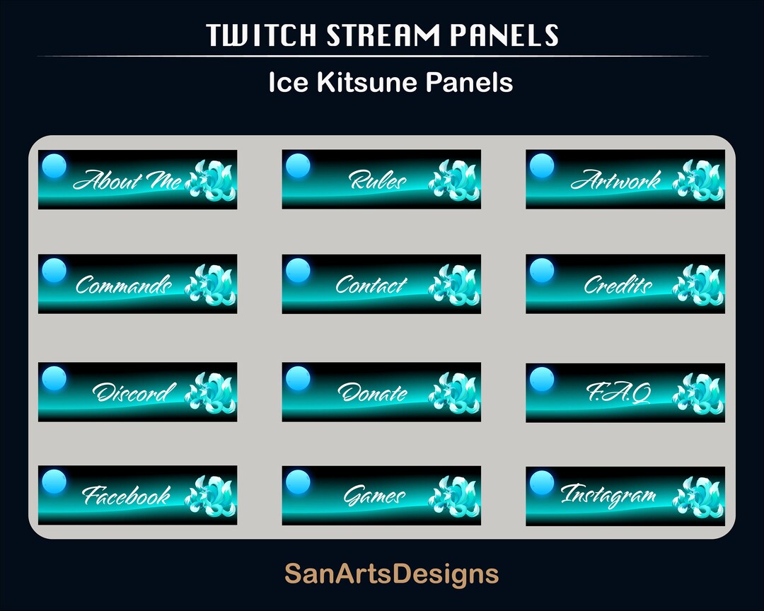 Twitch Panels Ice Nine Tail Fox | Static Panels Ice Kitsune | Streamers ...