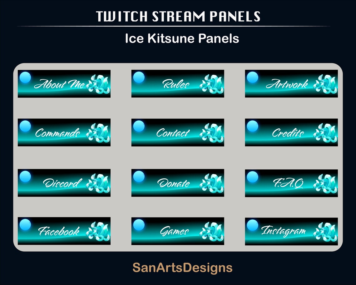 Twitch Panels Ice Nine Tail Fox Static Panels Ice Kitsune Streamers ...