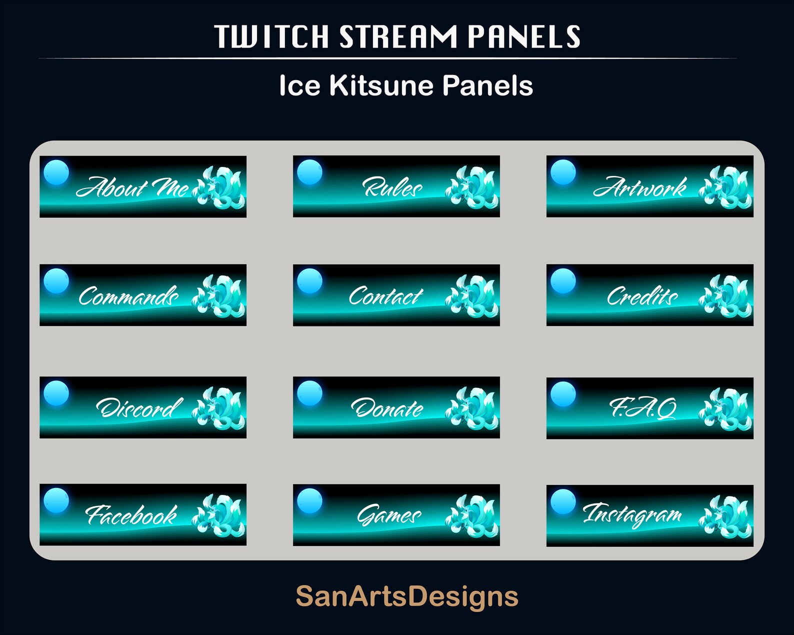 Twitch Panels Ice Nine Tail Fox | Static Panels Ice Kitsune | Streamers ...
