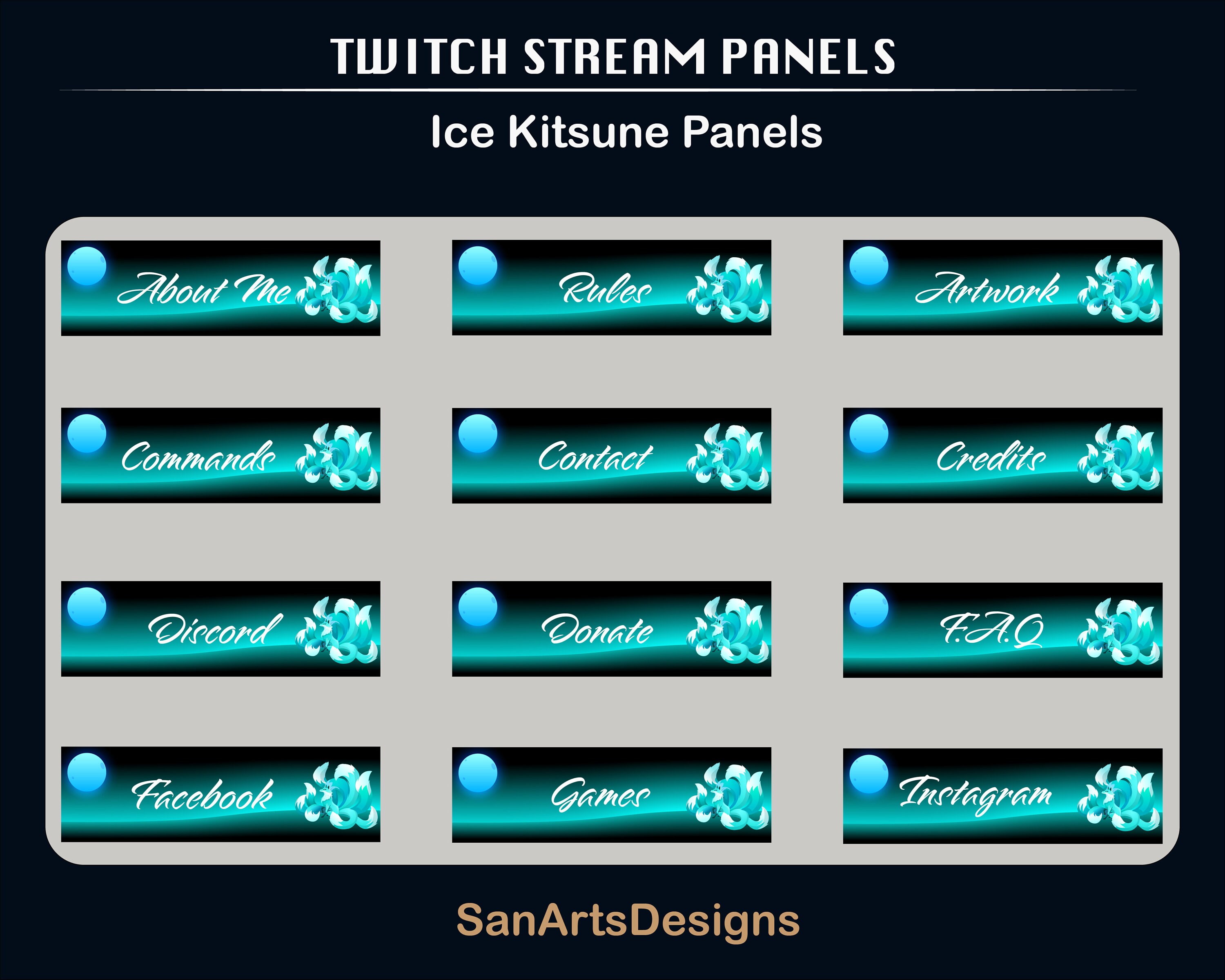 Twitch Panels Ice Nine Tail Fox | Static Panels Ice Kitsune | Streamers ...