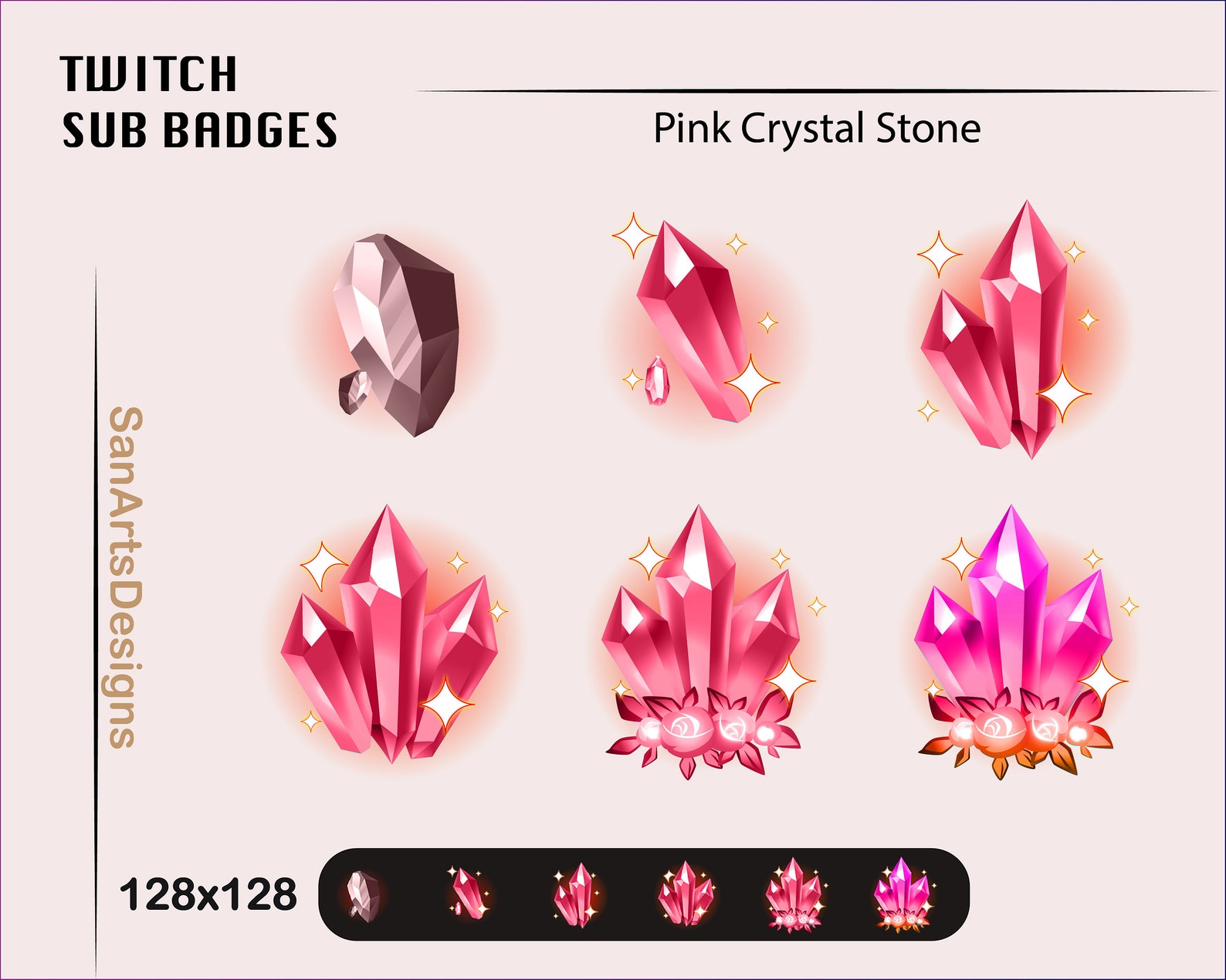 Pink Crystal Stone Twitch Sub Badges Pink Gem Stone Twitch - Etsy
