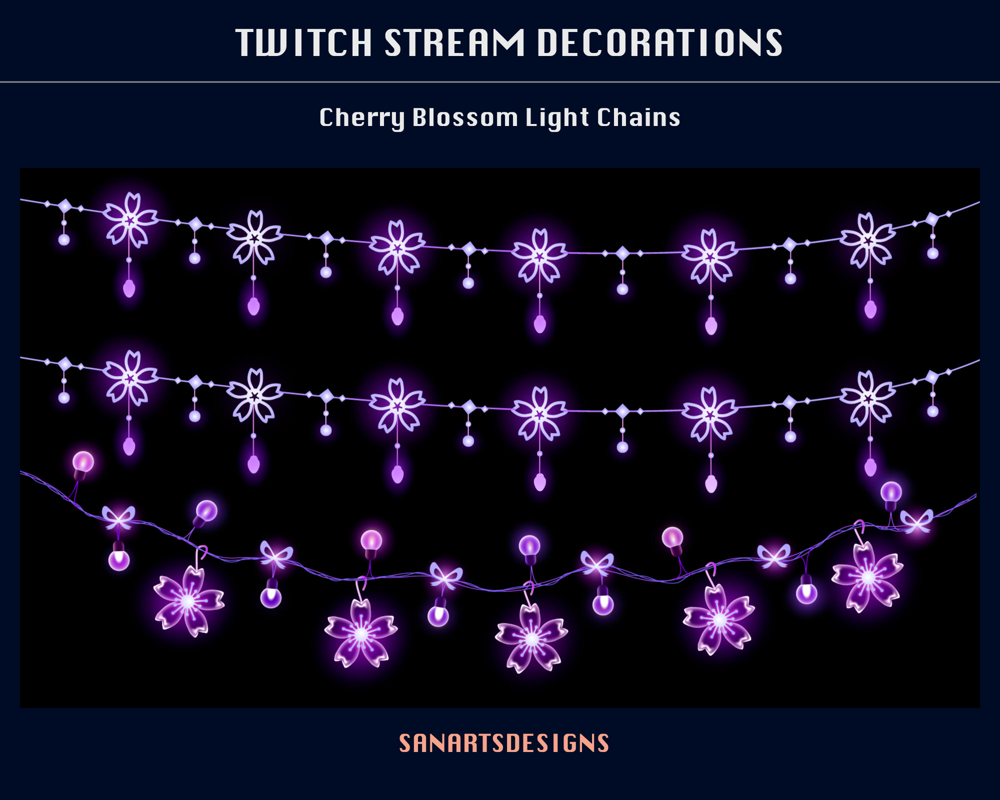 Purple Sakura Light Chains Animated Stream Decorations, Cherry Blossom ...