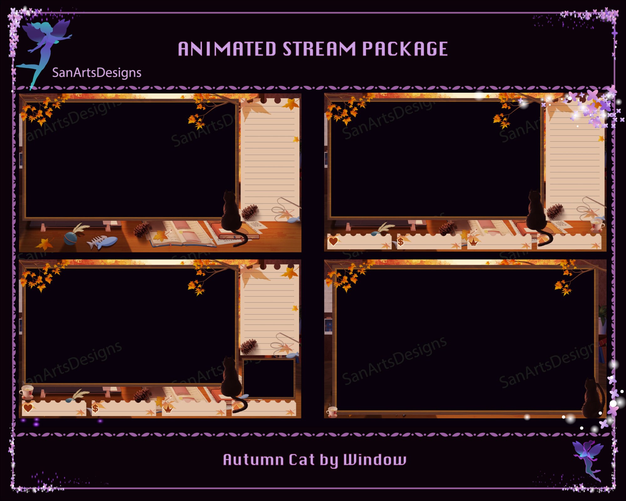 Animated Stream Overlay Package Black Cat by Autumn Window, PC Room in ...