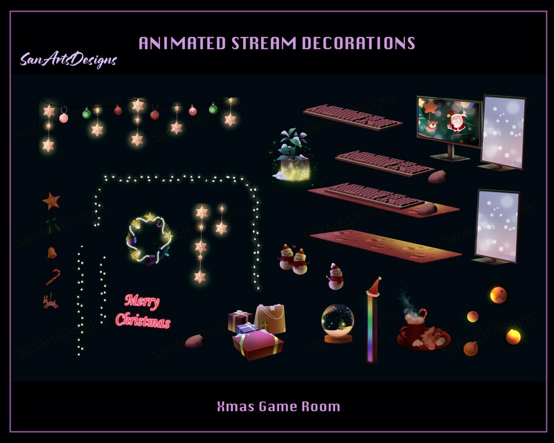 Christmas PC Room Stuffs Animated Stream Decorations, Christmas PC Room ...