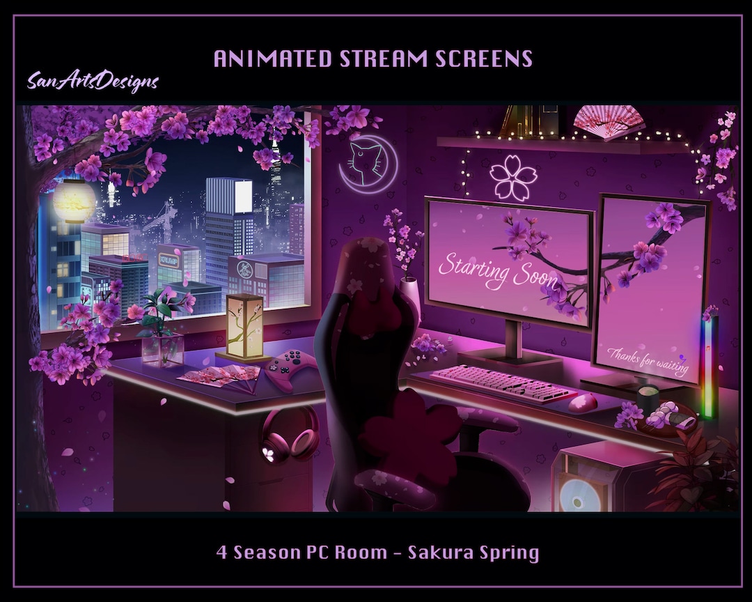 Sakura PC Room Animated Stream Overlay, Sakura PC Room Animated Twitch ...