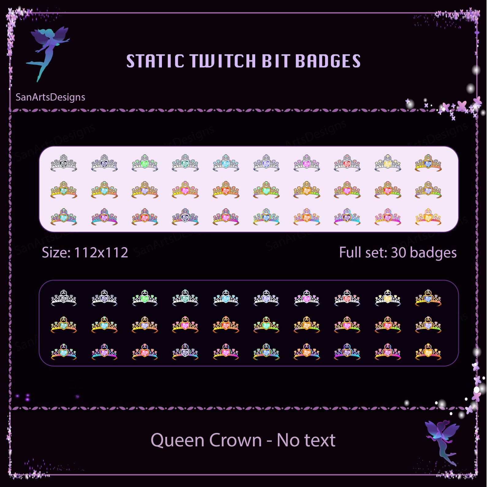 Queen Crown Twitch Bit Badges, Diamond Queen Crown Twitch Channel Point ...