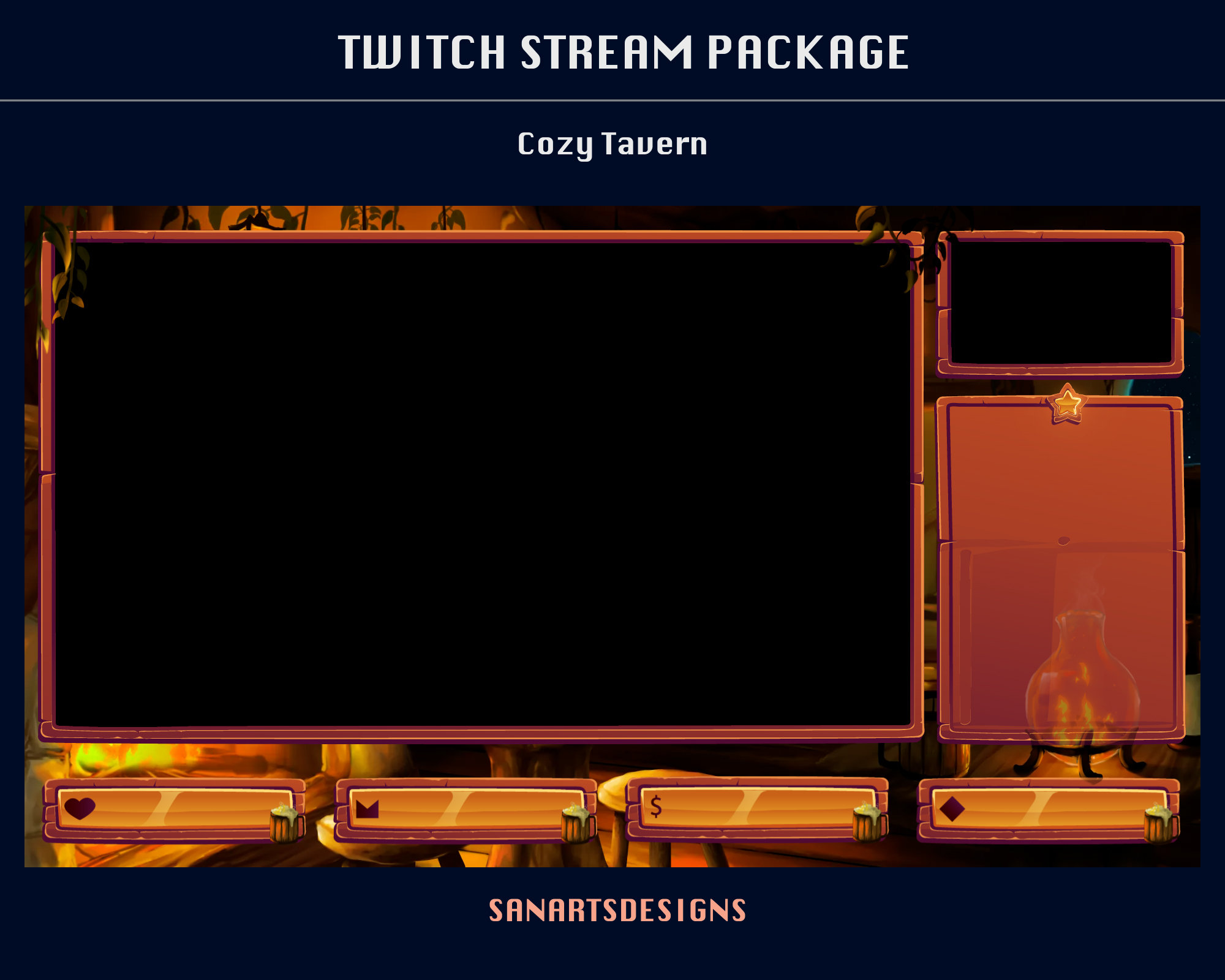 Animated Twitch Overlays Package Cozy Tavern, Warm Pub Animated Stream ...