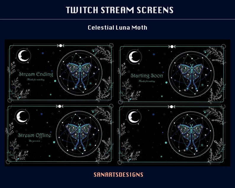 Animated Stream Package Celestial Luna Moth, Animated Twitch Overlay ...