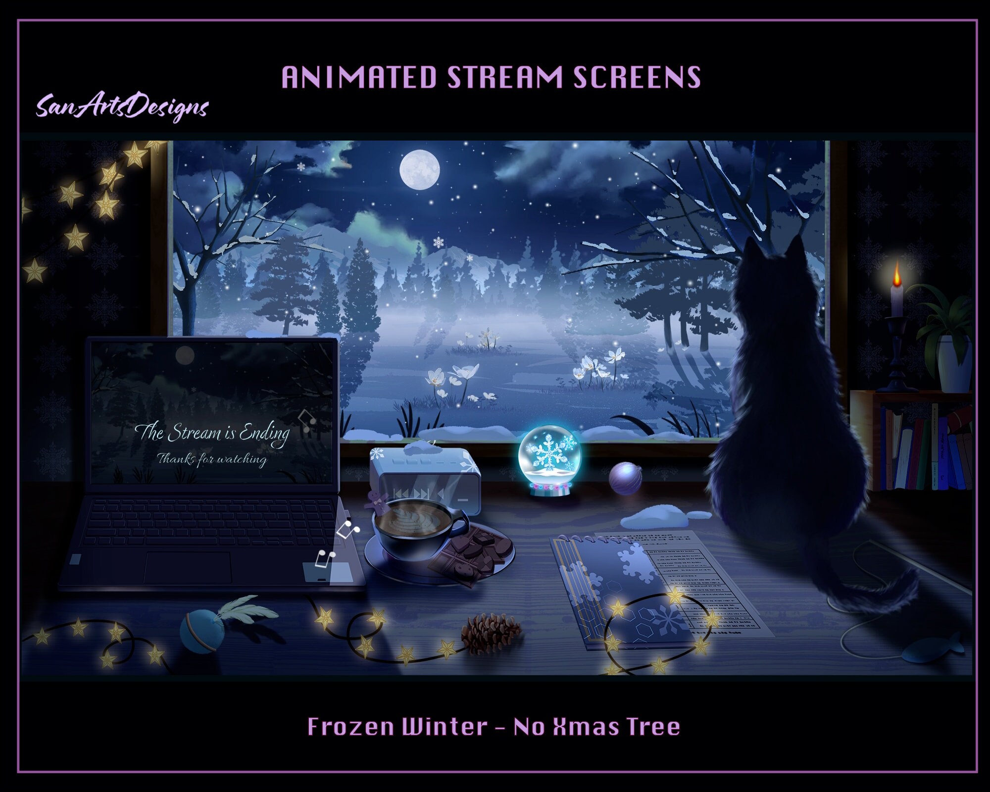 Animated Stream Overlays Black Cat by the WINTER Window, Animated ...