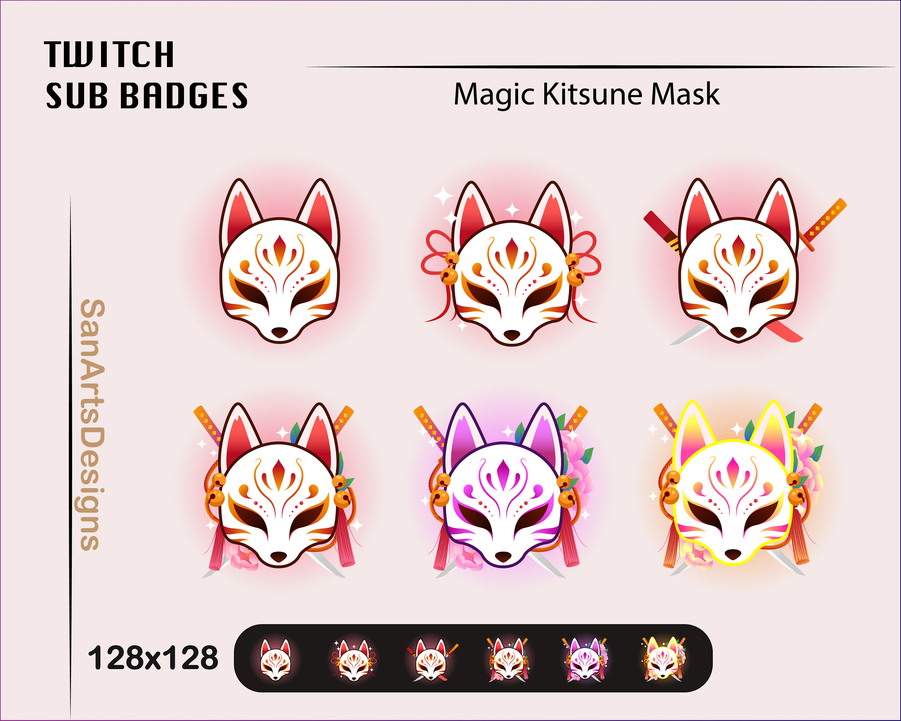 Máscaras Kitsune Twitch Sub Badges, Nine Tail Fox Masks Twitch Sub ...
