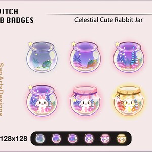 Celestial Cute Rabbit Jar Twitch Sub Badges, Flower Jar Twitch Sub ...