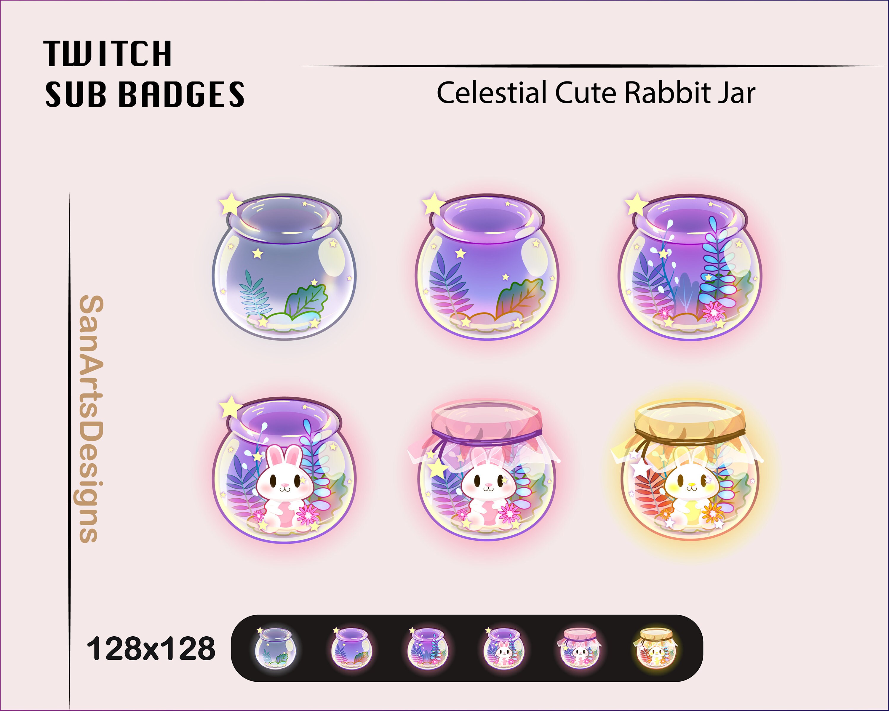 Celestial Cute Rabbit Jar Twitch Sub Badges, Flower Jar Twitch Sub ...