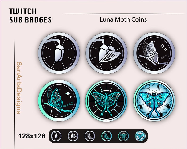 Blue Luna Moth Coin Twitch Sub Badges, Celestial Luna Moth Twitch Sub ...