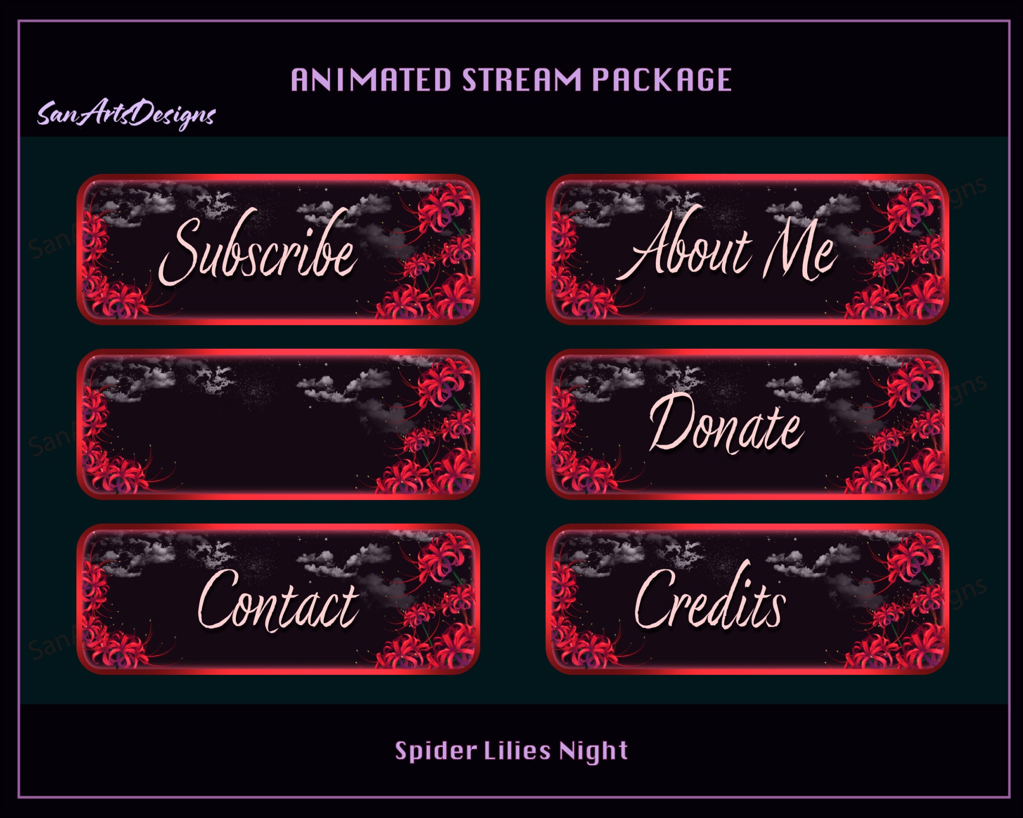 Animated Stream Package Spider Lily Garden, Animated Twitch Overlays ...