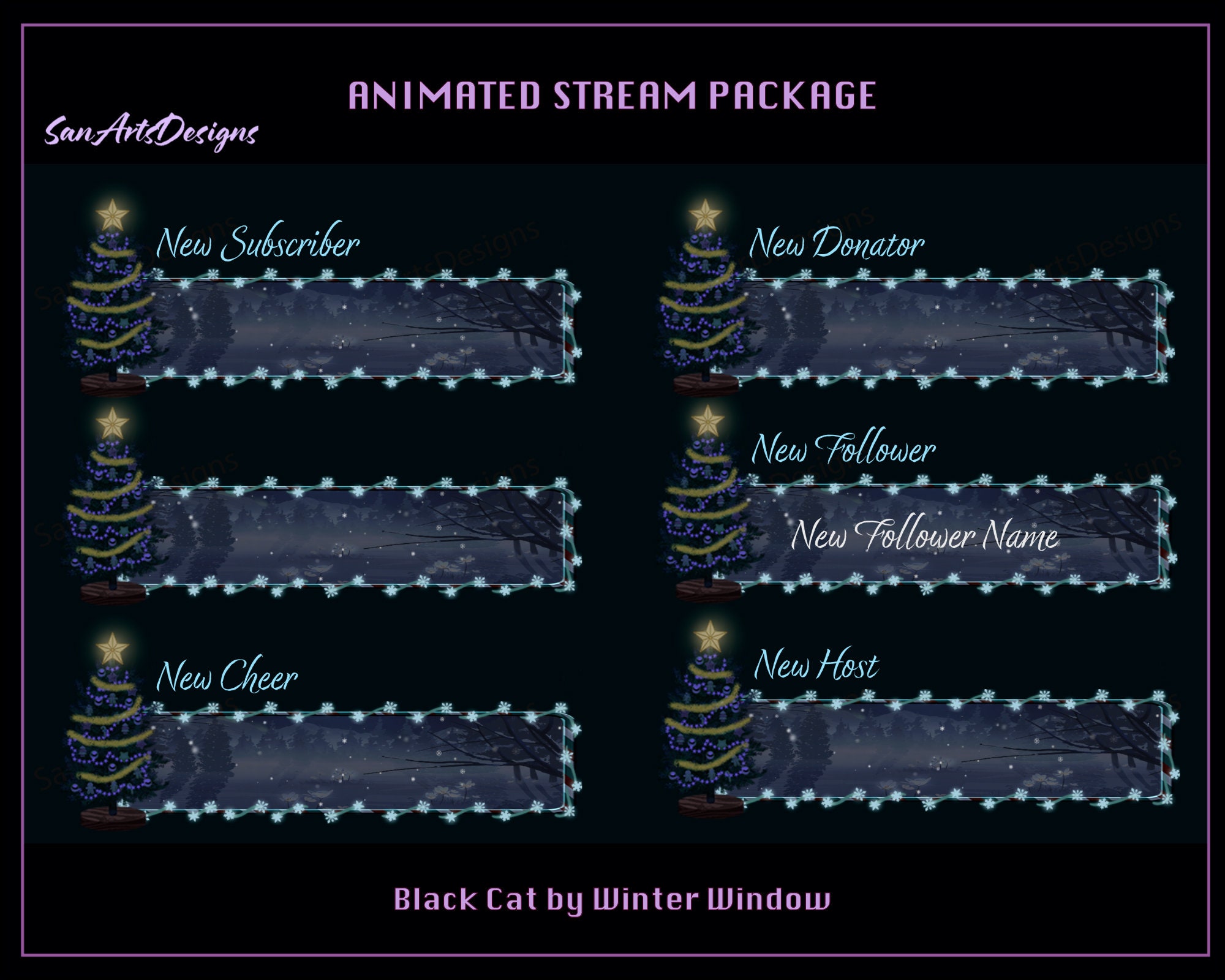 Animated Stream Overlay Layout Set Black Cat by the WINTER Window ...