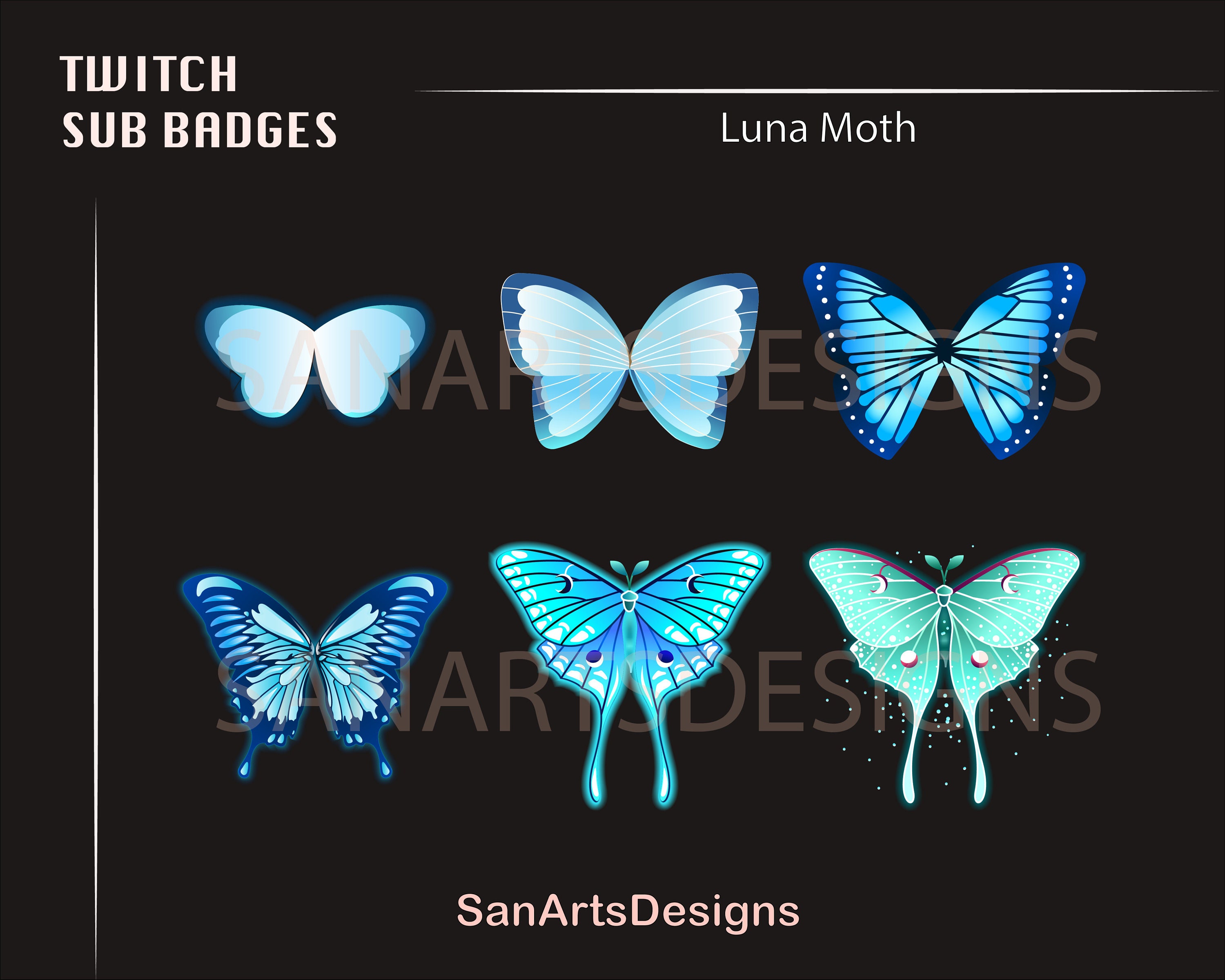 Luna Moth Twitch Sub Badges Buttefly Twitch Sub Badges - Etsy