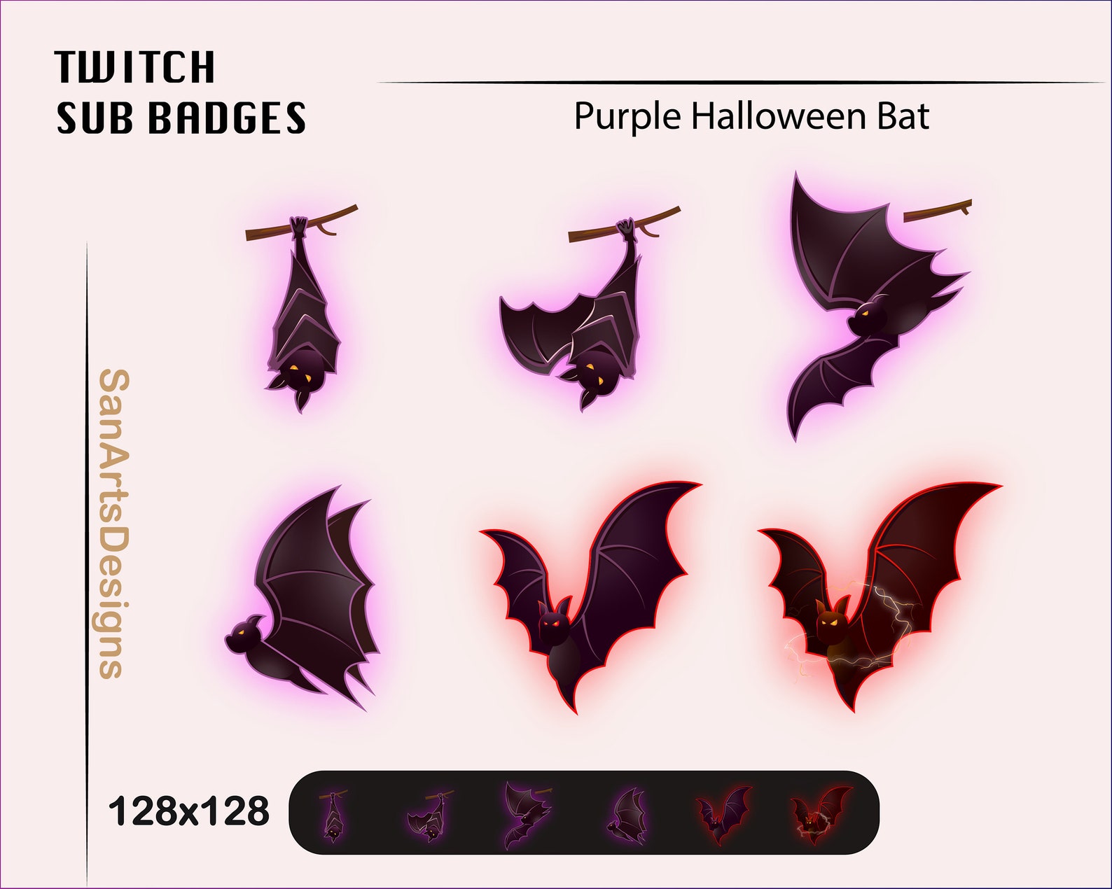 Purple Halloween Bat Twitch Sub Badges Devil Bat Twitch Sub - Etsy