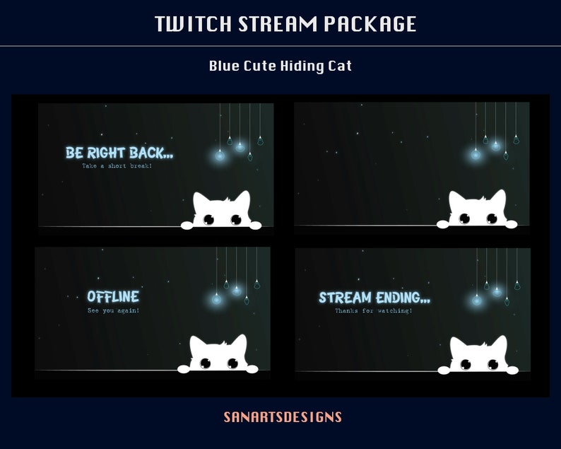 Animated Stream Package Blue Cute Hiding Cat Animated Twitch - Etsy
