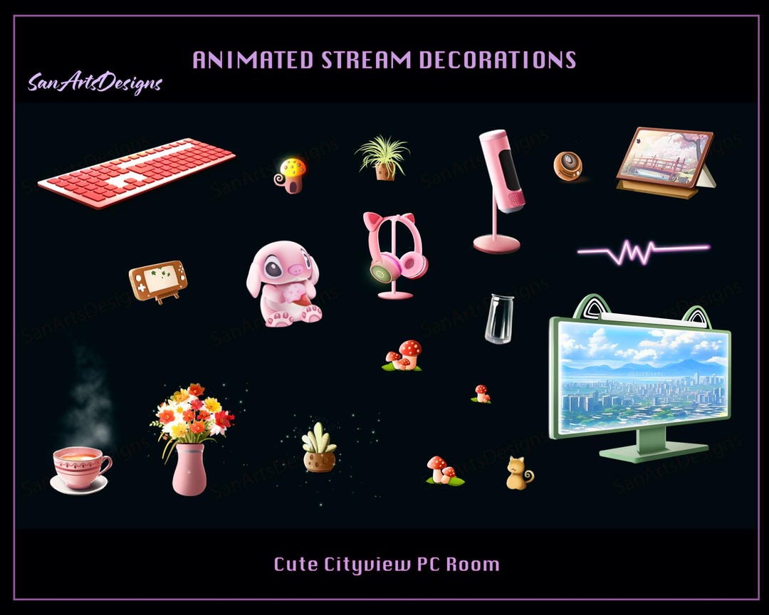 Cute PC Room Stuffs Animated Stream Decorations, Cute PC Stuffs Twitch ...