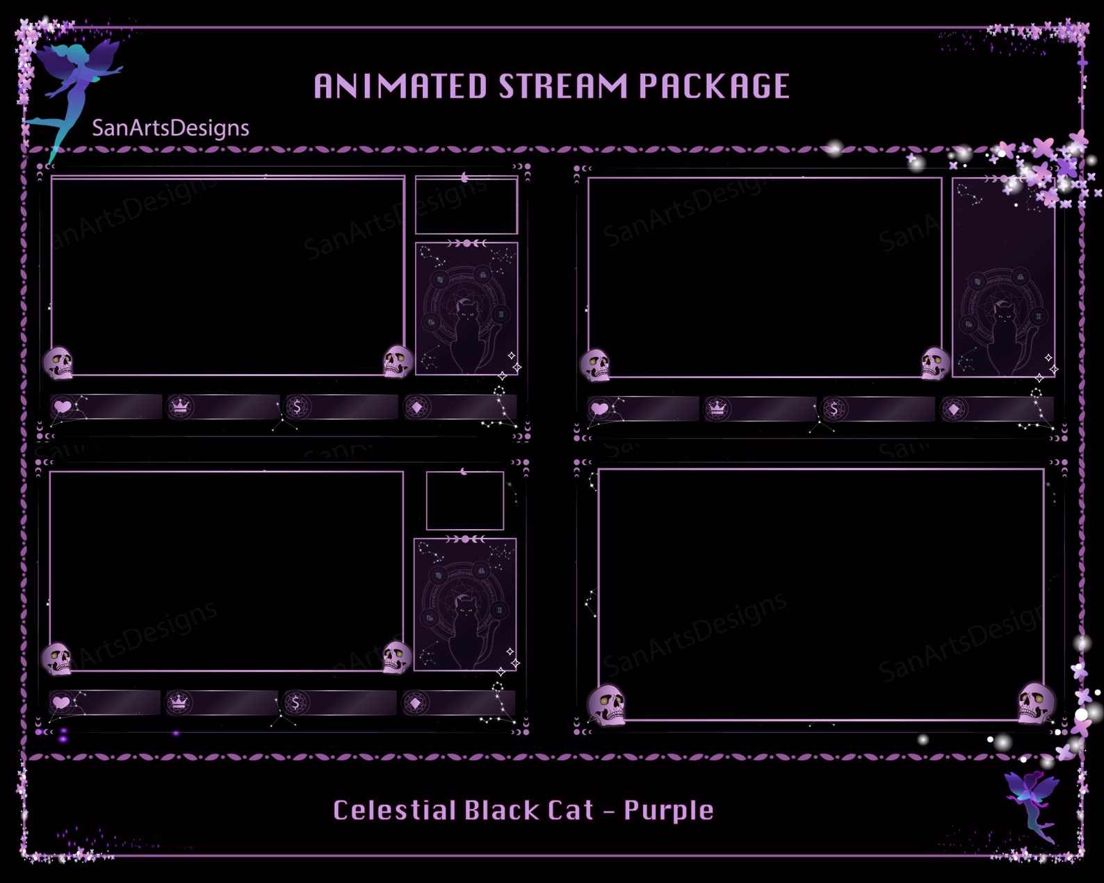 Animated Twitch Stream Overlays Package Celestial Witchy Black - Etsy