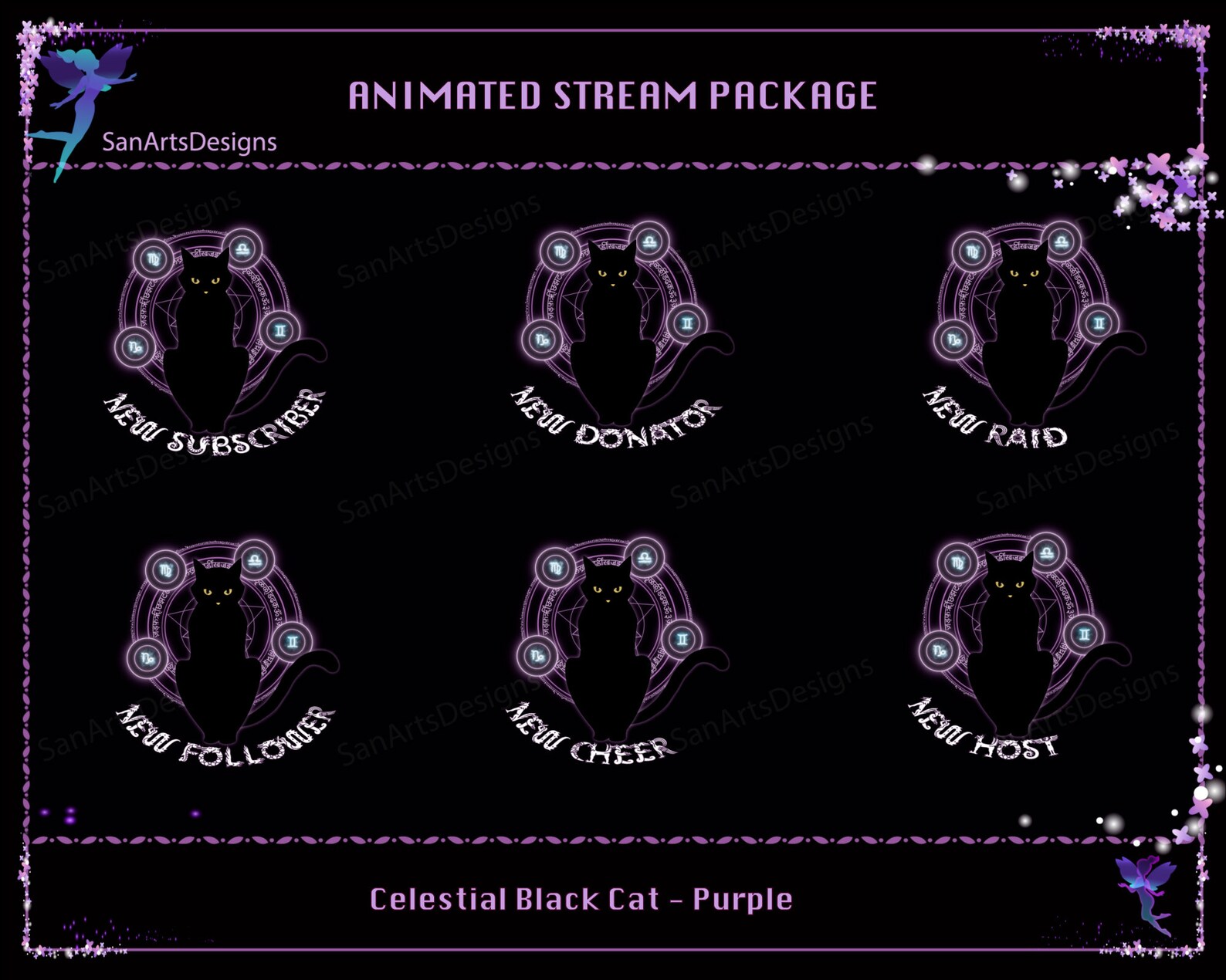 Animated Twitch Stream Overlays Package Celestial Witchy Black - Etsy