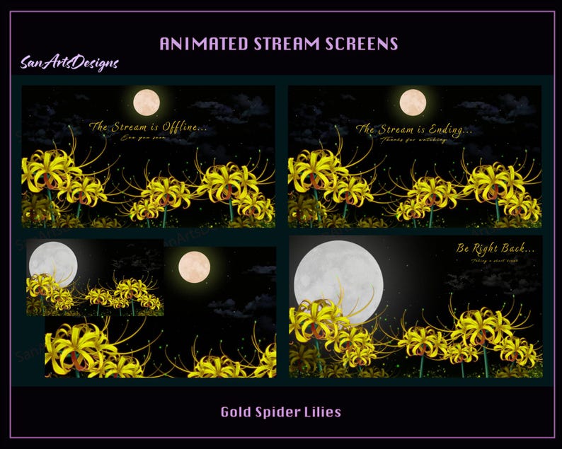 Animated Stream Overlay Gold Spider Lily Garden, Animated Twitch ...