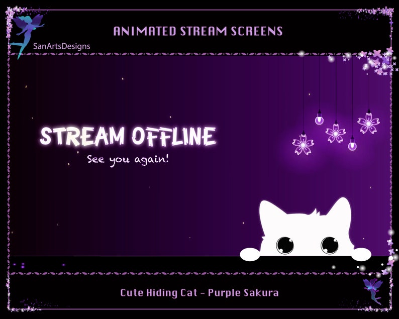 Animated Scenes Cute Hiding Cat, Animated Twitch Overlays Cute White ...